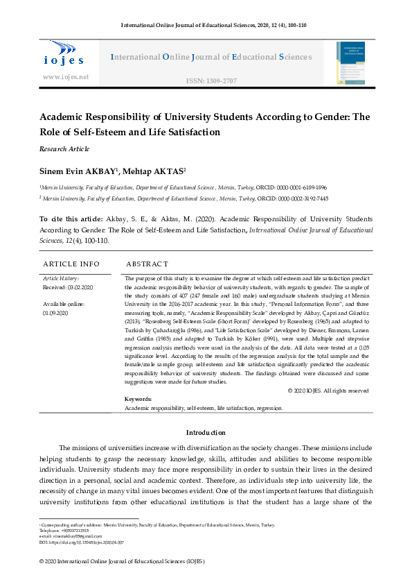 (PDF) Academic Responsibility of University Students According to ...