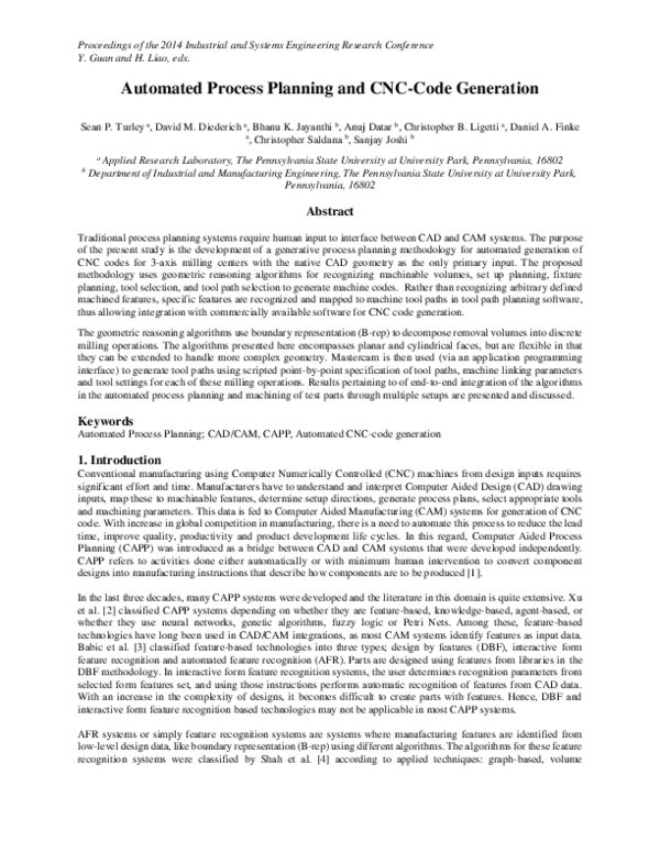 (PDF) Automated Process Planning and CNC-Code Generation