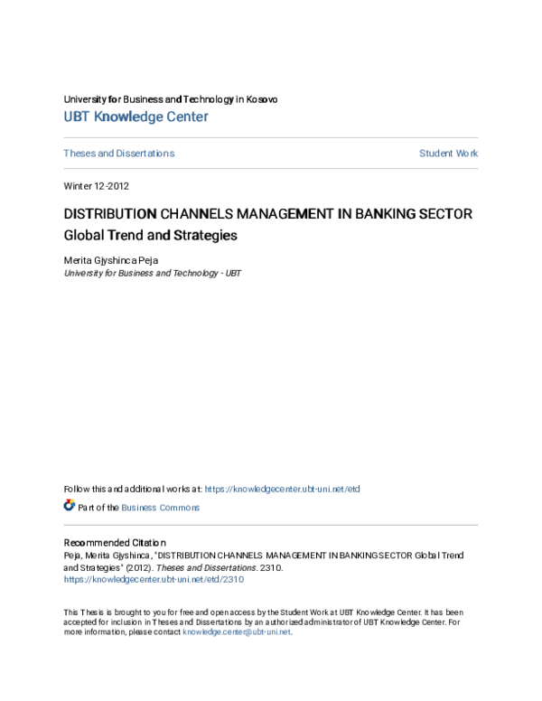 (PDF) DISTRIBUTION CHANNELS MANAGEMENT IN BANKING SECTOR Global Trend ...
