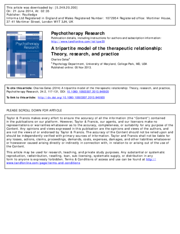 (PDF) A tripartite model of the therapeutic relationship: Theory ...