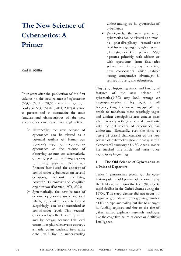 (PDF) The New Science of Cybernetics: A Primer