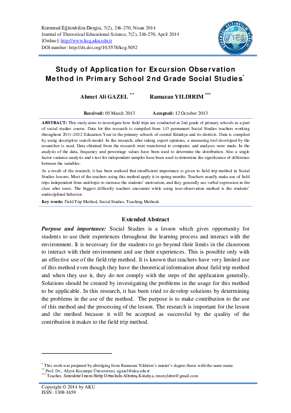 (PDF) Study of Application for Excursion Observation Method in Primary School 2nd Grade Social ...