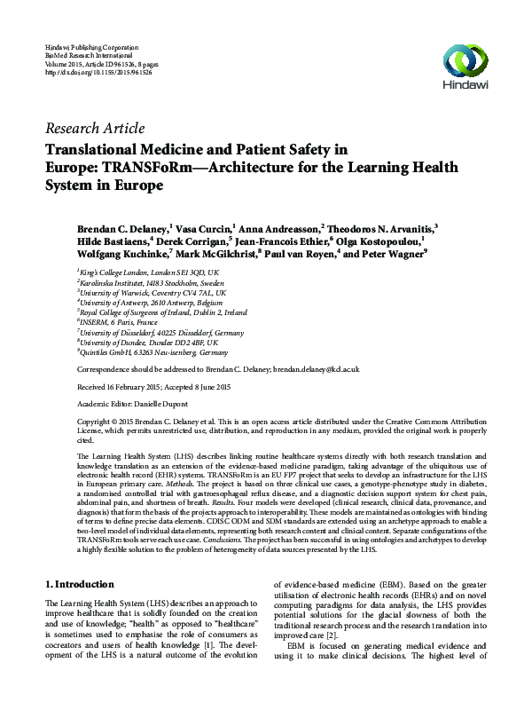 (PDF) Translational Medicine and Patient Safety in Europe: TRANSFoRm ...
