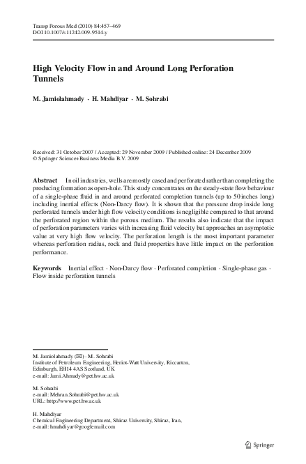 (PDF) High Velocity Flow in and Around Long Perforation Tunnels