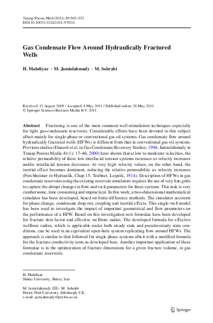 (PDF) Gas Condensate Flow Around Hydraulically Fractured Wells