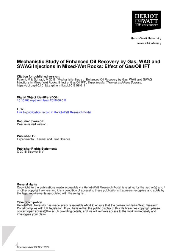 (PDF) Mechanistic study of enhanced oil recovery by gas, WAG and SWAG ...