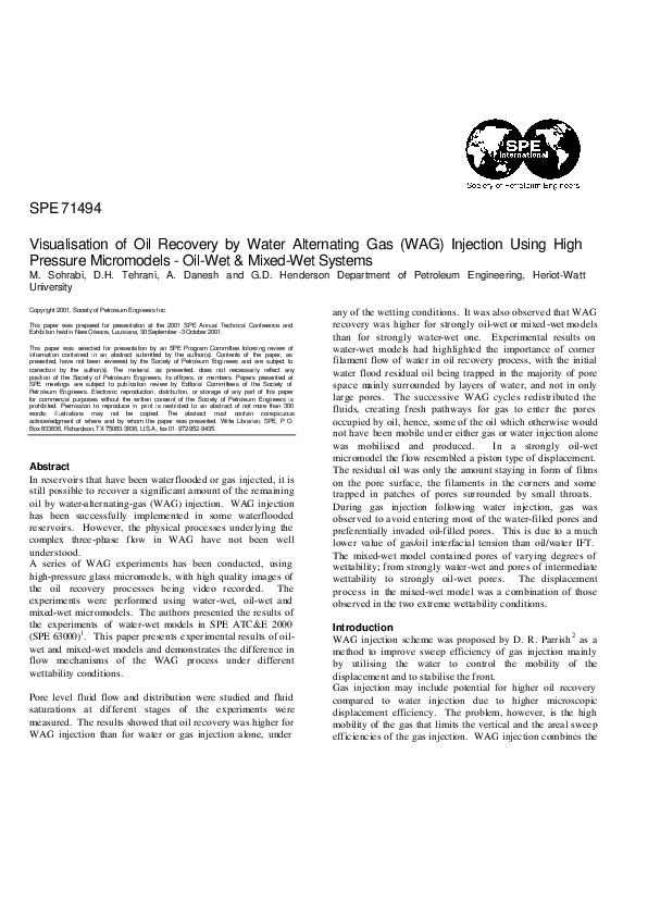 (PDF) Visualisation of Oil Recovery by Water Alternating Gas (WAG ...