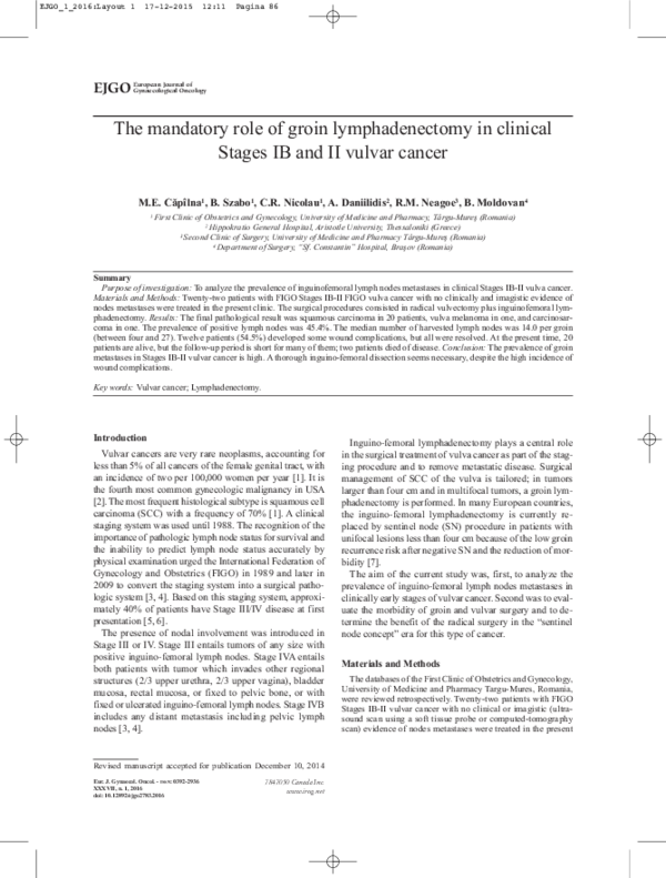 (PDF) The mandatory role of groin lymphadenectomy in clinical Stages IB ...