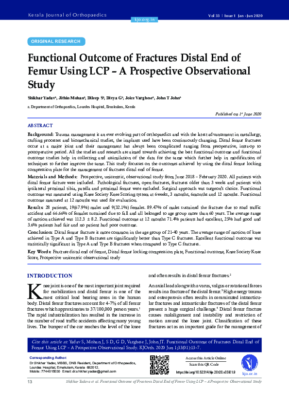 (PDF) Functional Outcome of Fractures Distal End of Femur Using LCP – A Prospective ...