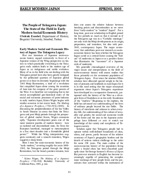 (PDF) The People of Tokugawa Japan: The State of the Filed in Early ...