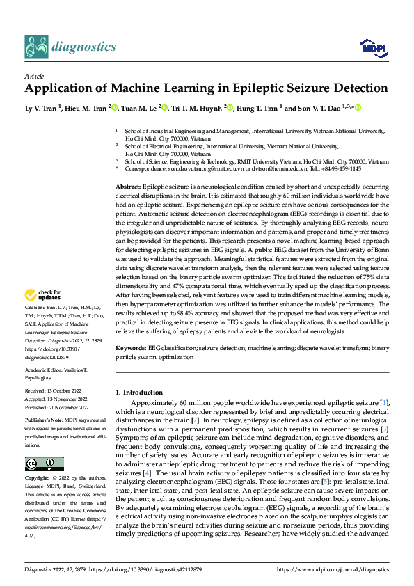 Pdf Application Of Machine Learning In Epileptic Seizure Detection