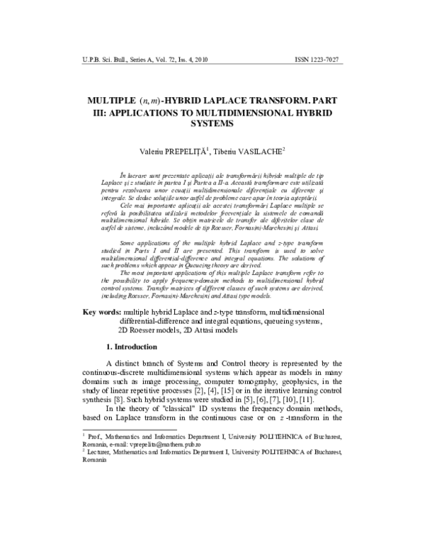 (PDF) n -HYBRID LAPLACE TRANSFORM. PART III: APPLICATIONS TO ...