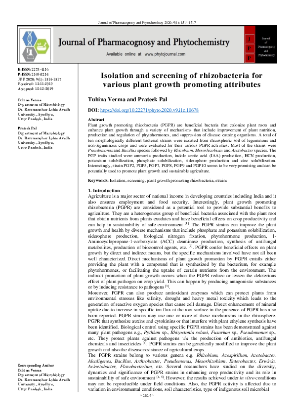 (PDF) Isolation and screening of rhizobacteria for various plant growth ...