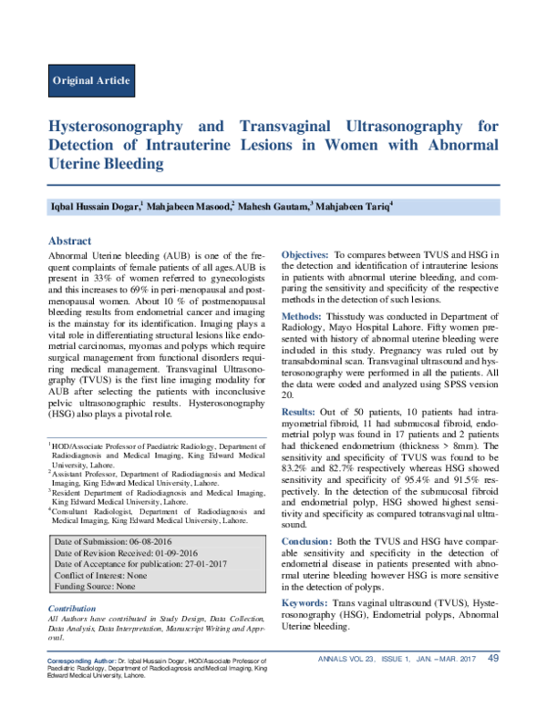 (PDF) Hysterosonography and Transvaginal Ultrasonography for Detection ...