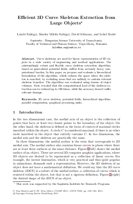 Pdf Efficient 3d Curve Skeleton Extraction From Large Objects