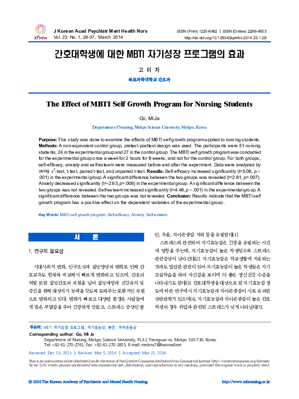 (PDF) The Effect of MBTI Self Growth Program for Nursing Students