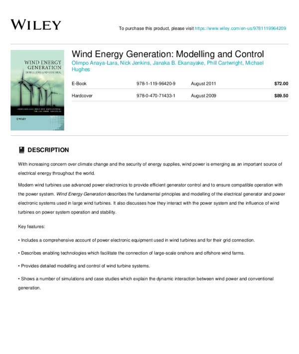(PDF) Wind energy generation: modelling and control