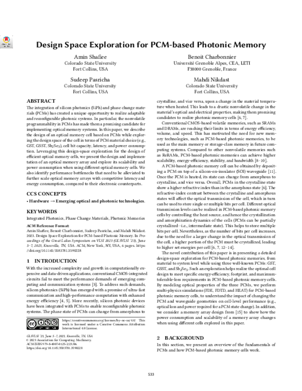 (PDF) Design Space Exploration for PCM-based Photonic Memory