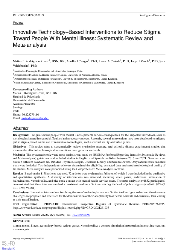 (PDF) Innovative Technology–Based Interventions to Reduce Stigma Toward ...