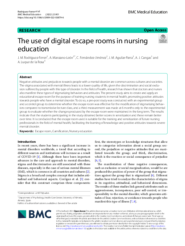 (PDF) The use of digital escape rooms in nursing education