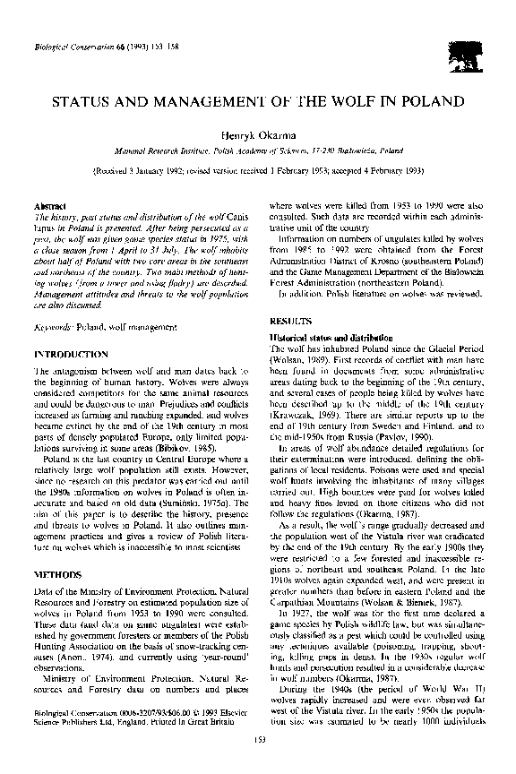 (PDF) Status and management of the wolf in Poland
