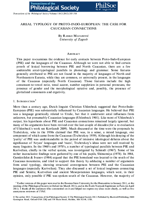(PDF) Areal Typology of Proto-Indo-European: The Case for Caucasian ...