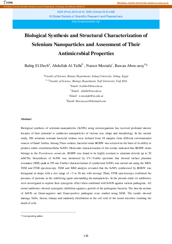 Pdf Biological Synthesis And Structural Characterization Of Selenium