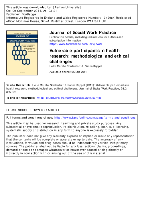 (PDF) Vulnerable participants in health research: methodological and ...