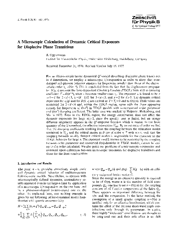 (PDF) A microscopic calculation of dynamic critical exponents for ...