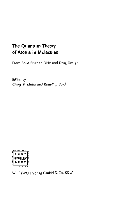 (PDF) The Quantum theory of atoms in molecules : from solid state to DNA and drug design