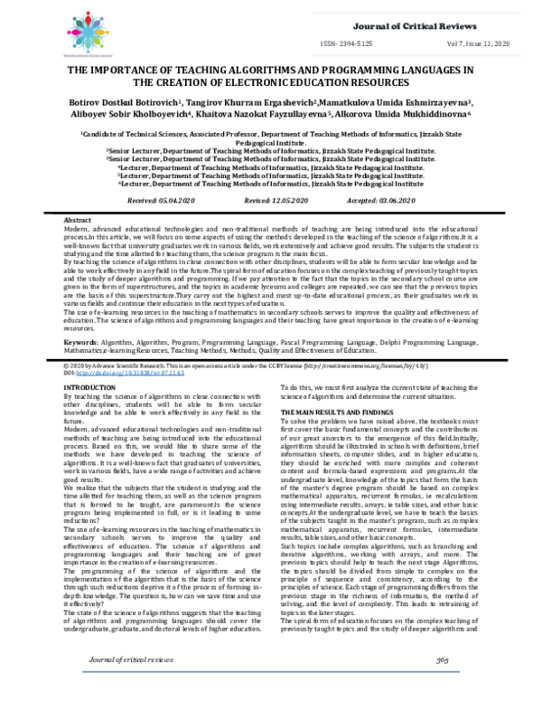 Pdf The Importance Of Teaching Algorithms And Programming Languages