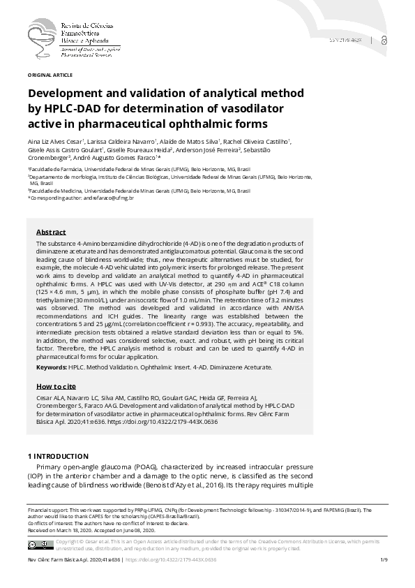 (PDF) Development and validation of analytical method by HPLC-DAD for determination of ...