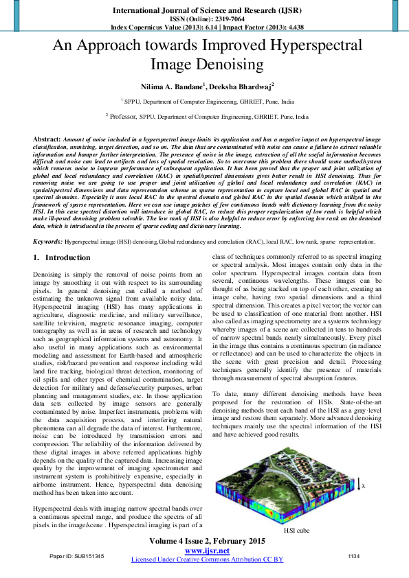 (PDF) An Approach towards Improved Hyperspectral Image Denoising