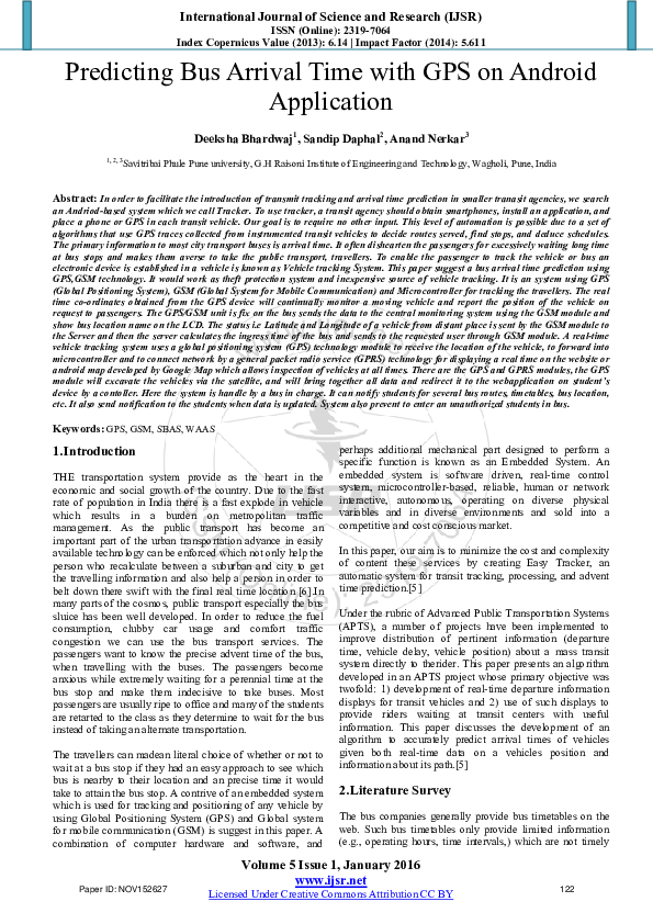 (PDF) Predicting Bus Arrival Time with GPS on Android Application