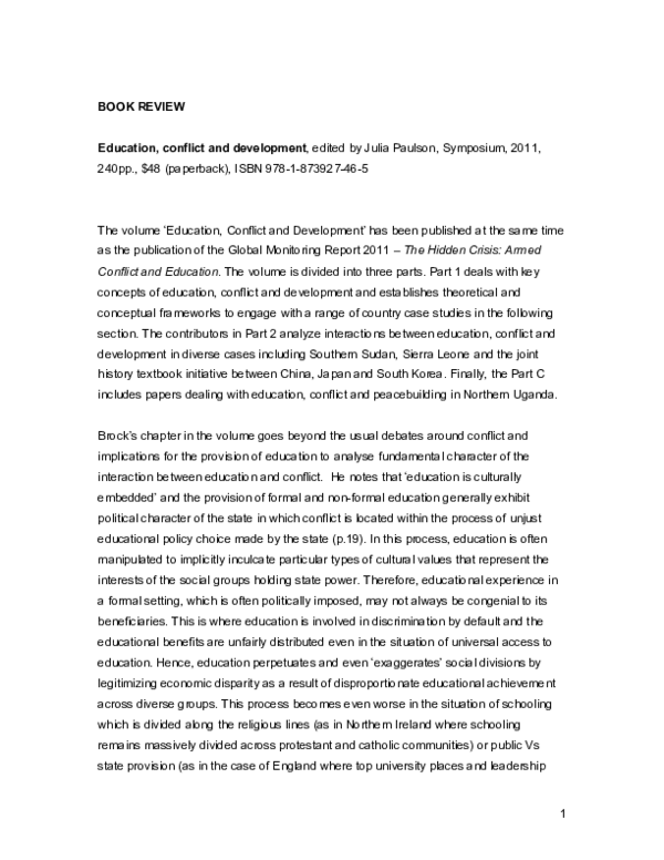 (PDF) Education, conflict and development