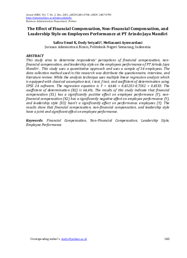 (PDF) The Effect of Financial Compensation, Non-Financial Compensation ...