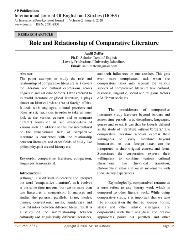 (PDF) Role and Relationship of Comparative Literature