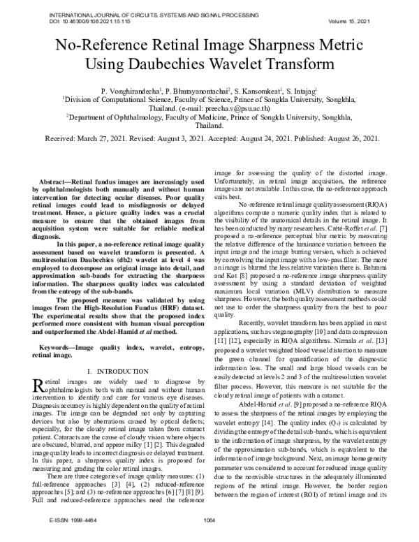 (PDF) No-Reference Retinal Image Sharpness Metric Using Daubechies ...