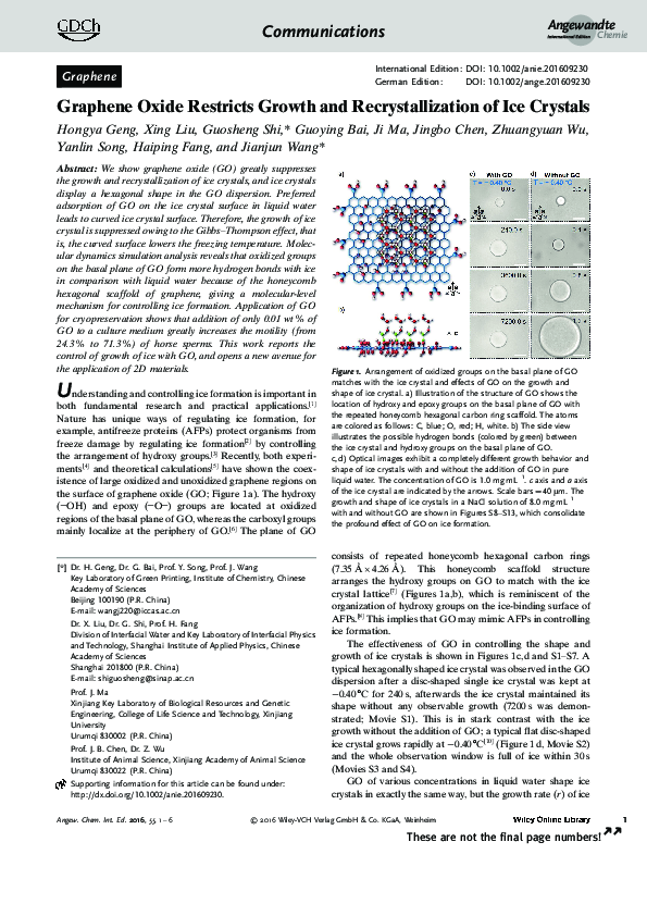 (PDF) Graphene Oxide Restricts Growth and Recrystallization of Ice Crystals