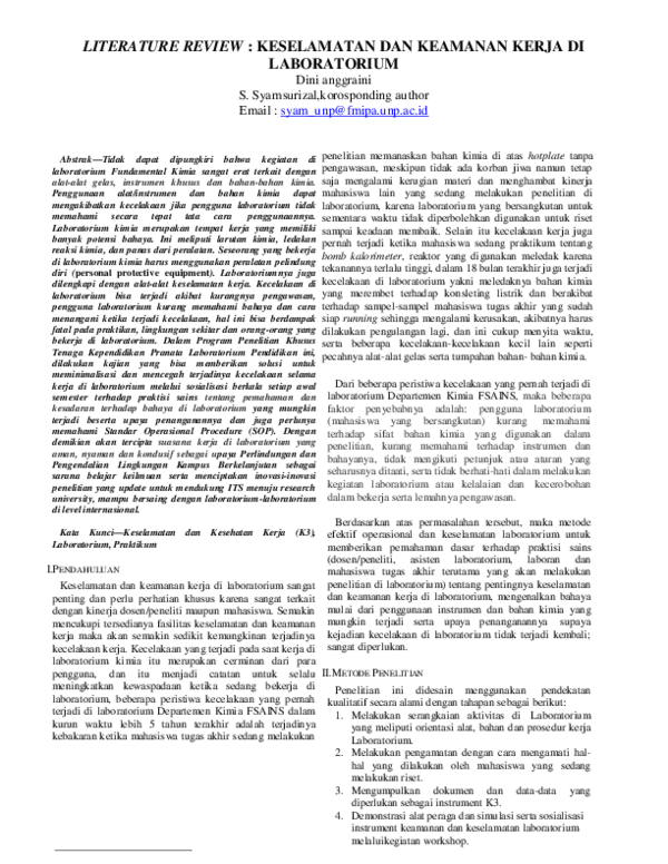 (PDF) LITERATURE REVIEW : KESELAMATAN DAN KEAMANAN KERJA DI LABORATORIUM