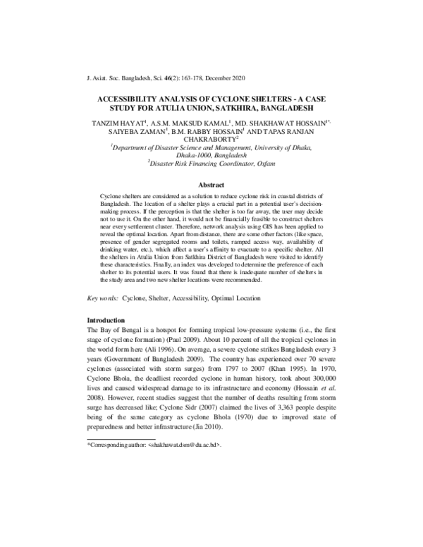 (PDF) Accessibility Analysis of Cyclone Shelters - A Case Study for ...