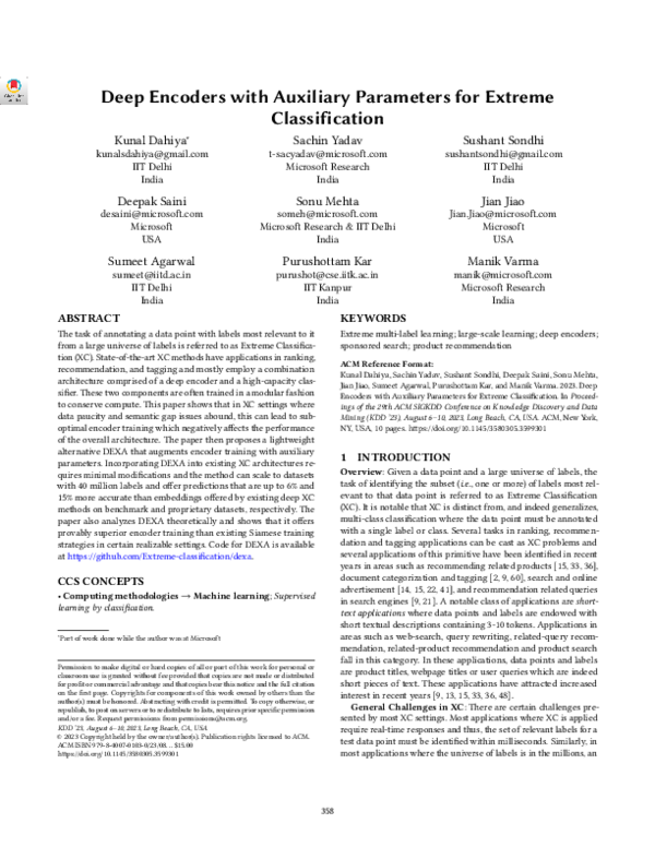 (PDF) Deep Encoders with Auxiliary Parameters for Extreme Classification