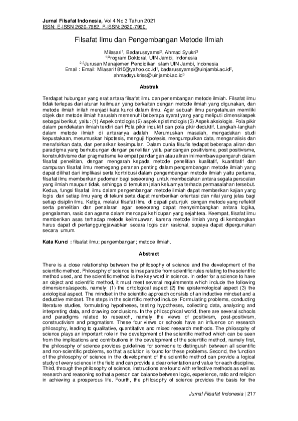 (PDF) Filsafat Ilmu dan Pengembangan Metode Ilmiah