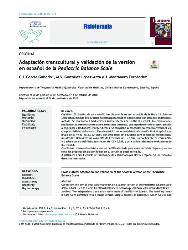 (PDF) Adaptación transcultural y validación de la versión en español ...