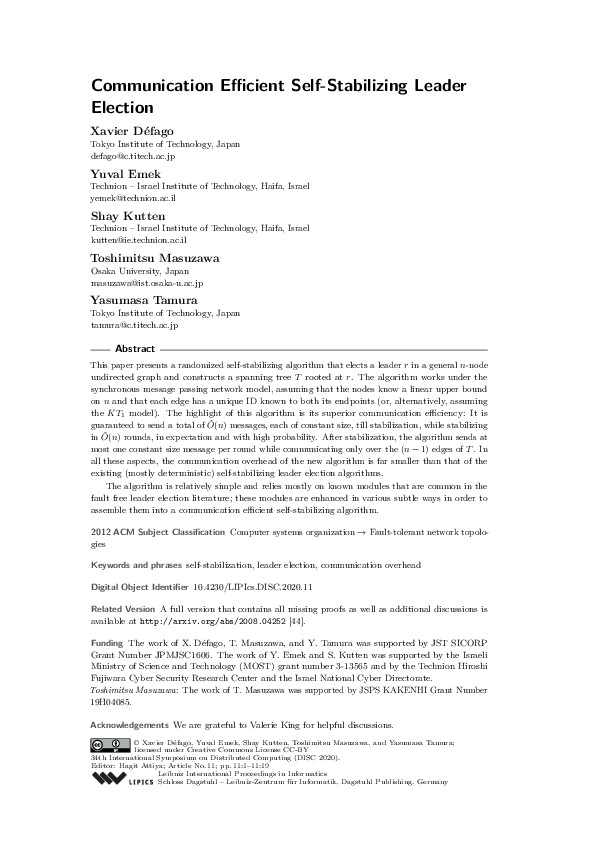 (PDF) Communication Efficient Self-Stabilizing Leader Election