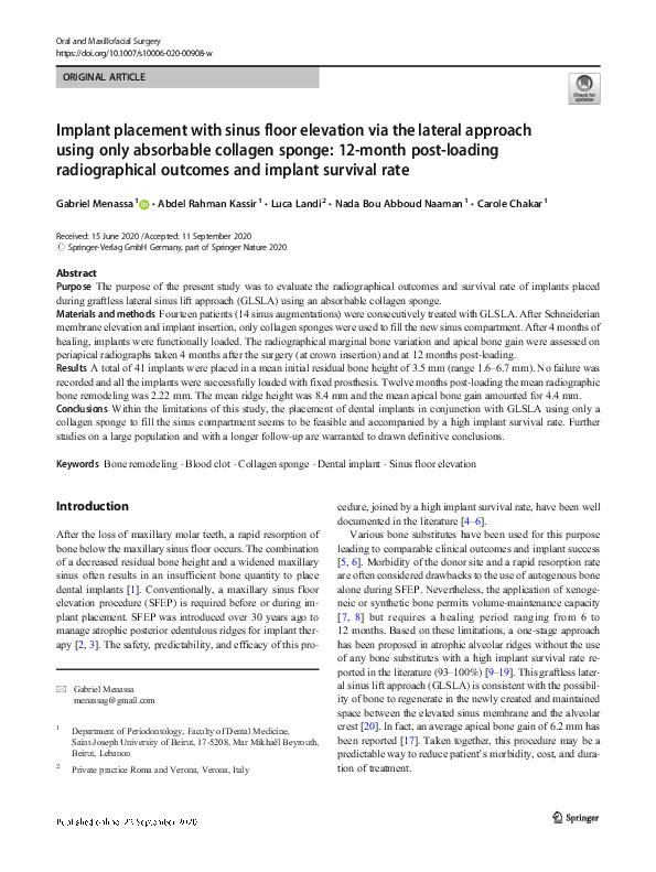 (PDF) Implant placement with sinus floor elevation via the lateral ...