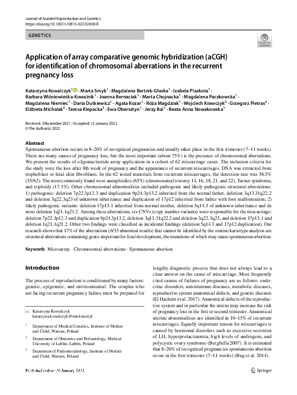 (PDF) Application of array comparative genomic hybridization (aCGH) for identification of ...
