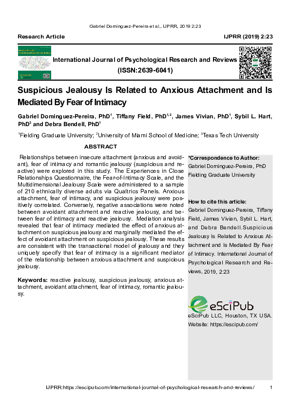 (PDF) Suspicious Jealousy Is Related to Anxious Attachment and Is ...