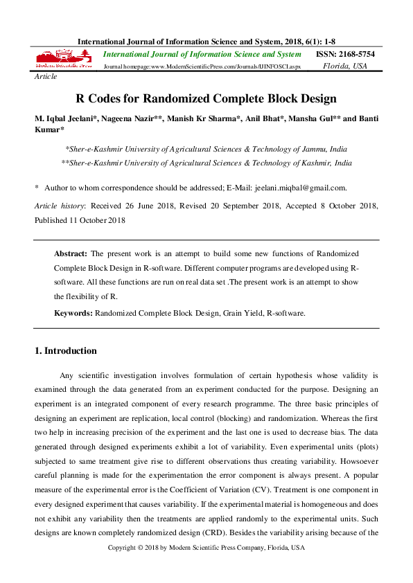 (PDF) R Codes for Randomized Complete Block Design