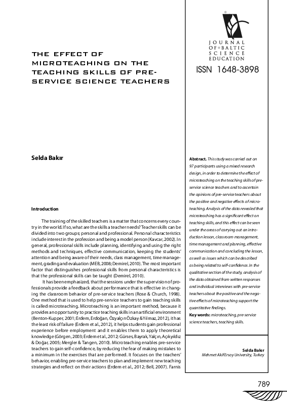(PDF) The Effect of Microteaching on the Teaching Skills of Pre-Service ...